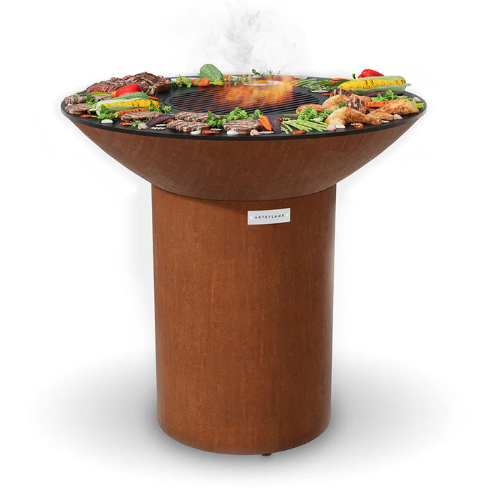 Arteflame XXL 40" Flat Top Charcoal Grill - High Round Base
